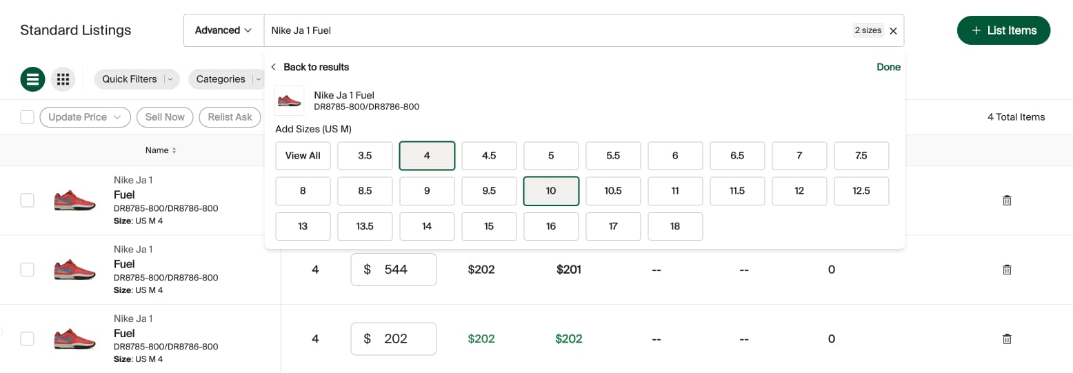The Latest Updates to StockX Pro's Standard Listings Page - StockX News