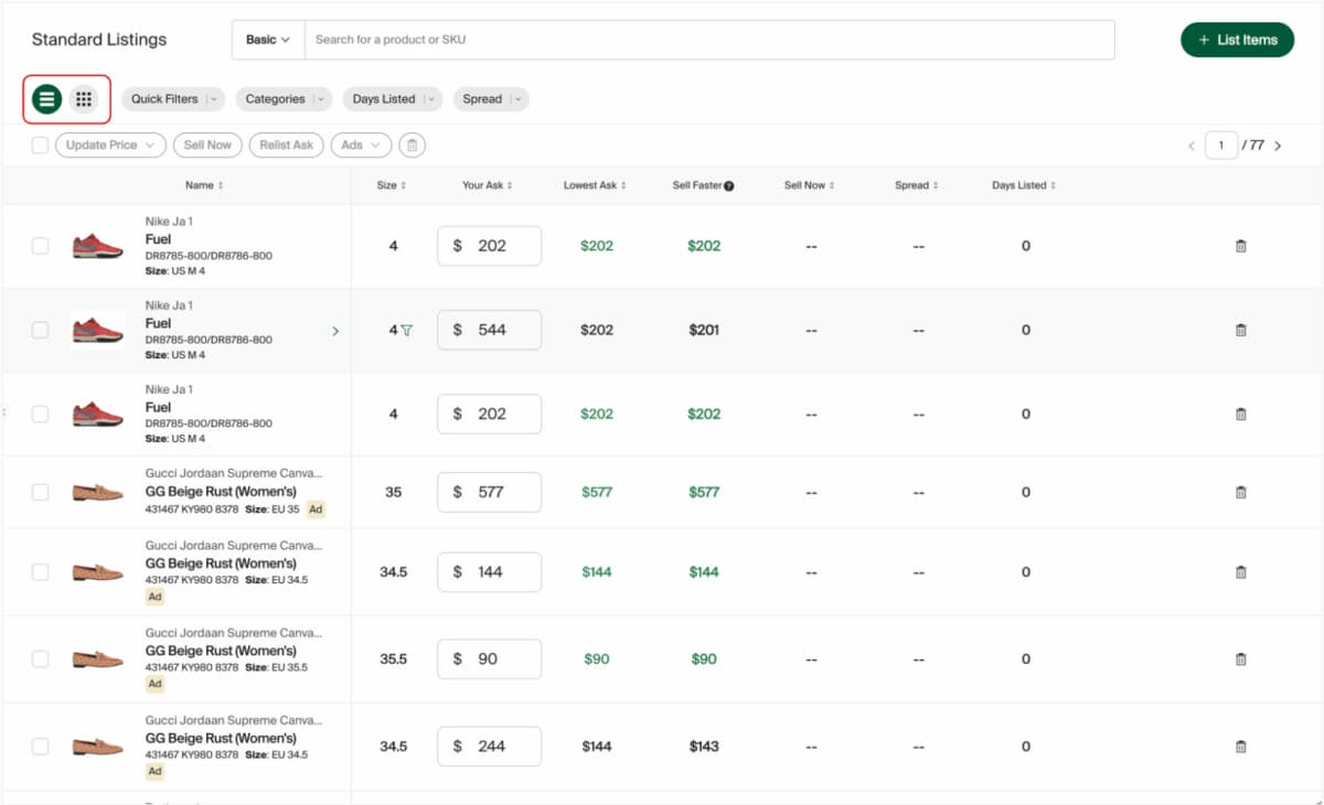 The Latest Updates to StockX Pro's Standard Listings Page - StockX News