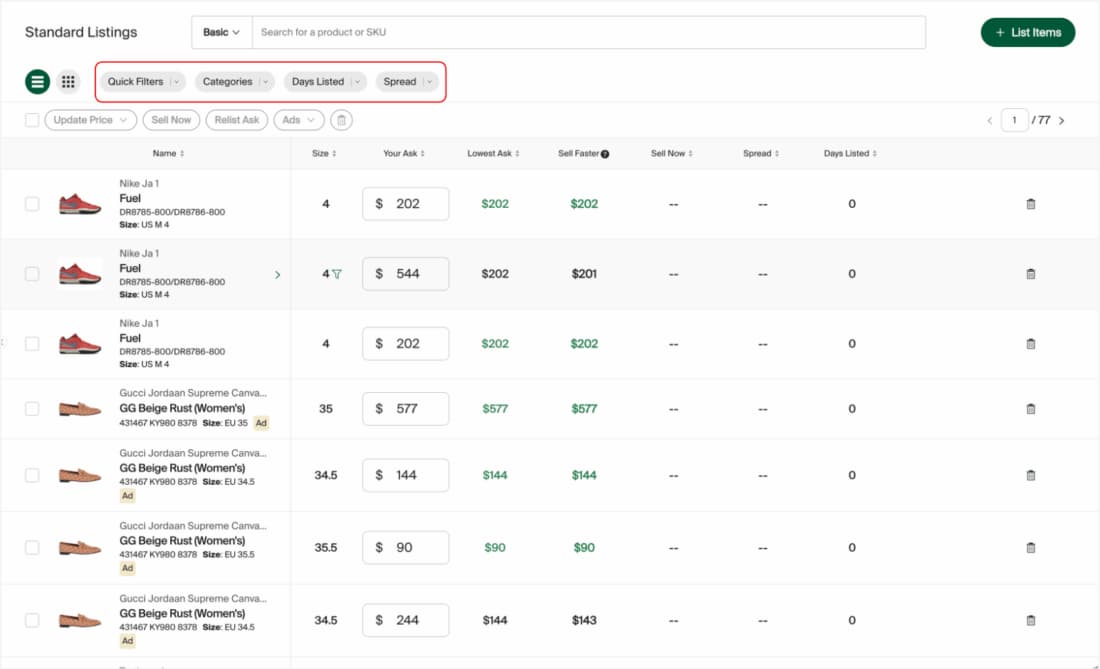 The Latest Updates to StockX Pro's Standard Listings Page - StockX News
