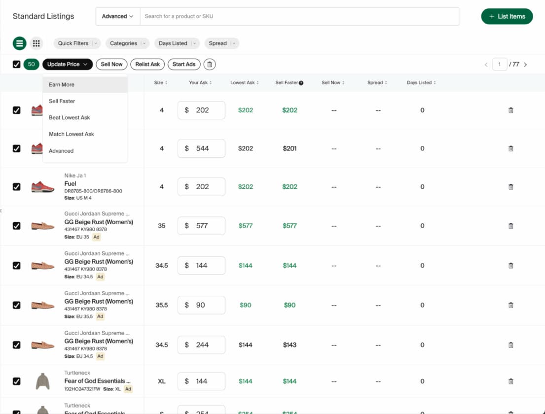 The Latest Updates to StockX Pro's Standard Listings Page - StockX News